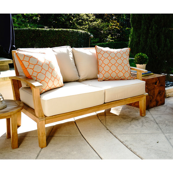Rosecliff Heights Galvan 56.94'' Wide Outdoor Teak Patio Sofa with Cushions | Wayfair